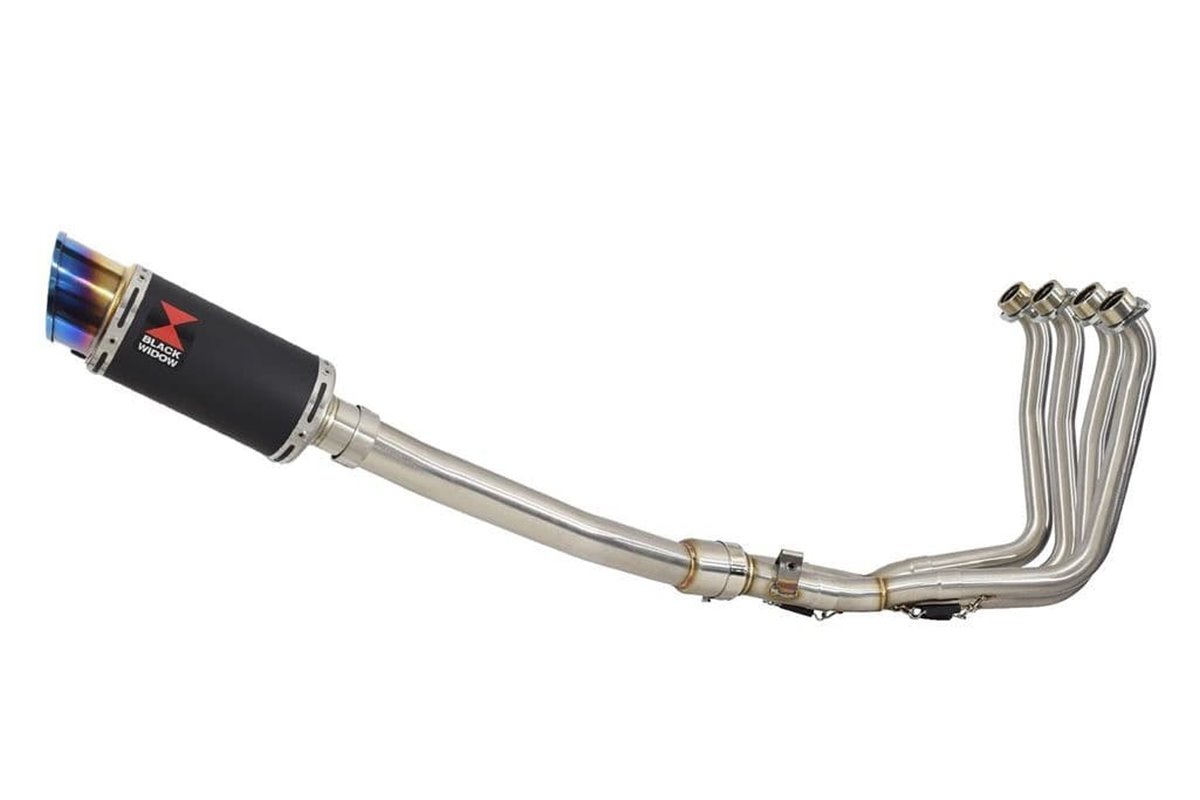 Exhaust System with 200mm Round Blue Tip Black Stainless Silencer ...